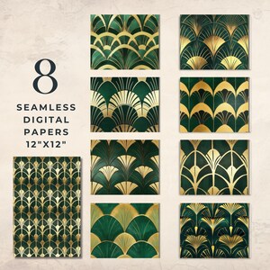 Emerald Green & Gold Art Deco Digital Paper High Quality Prints for ...