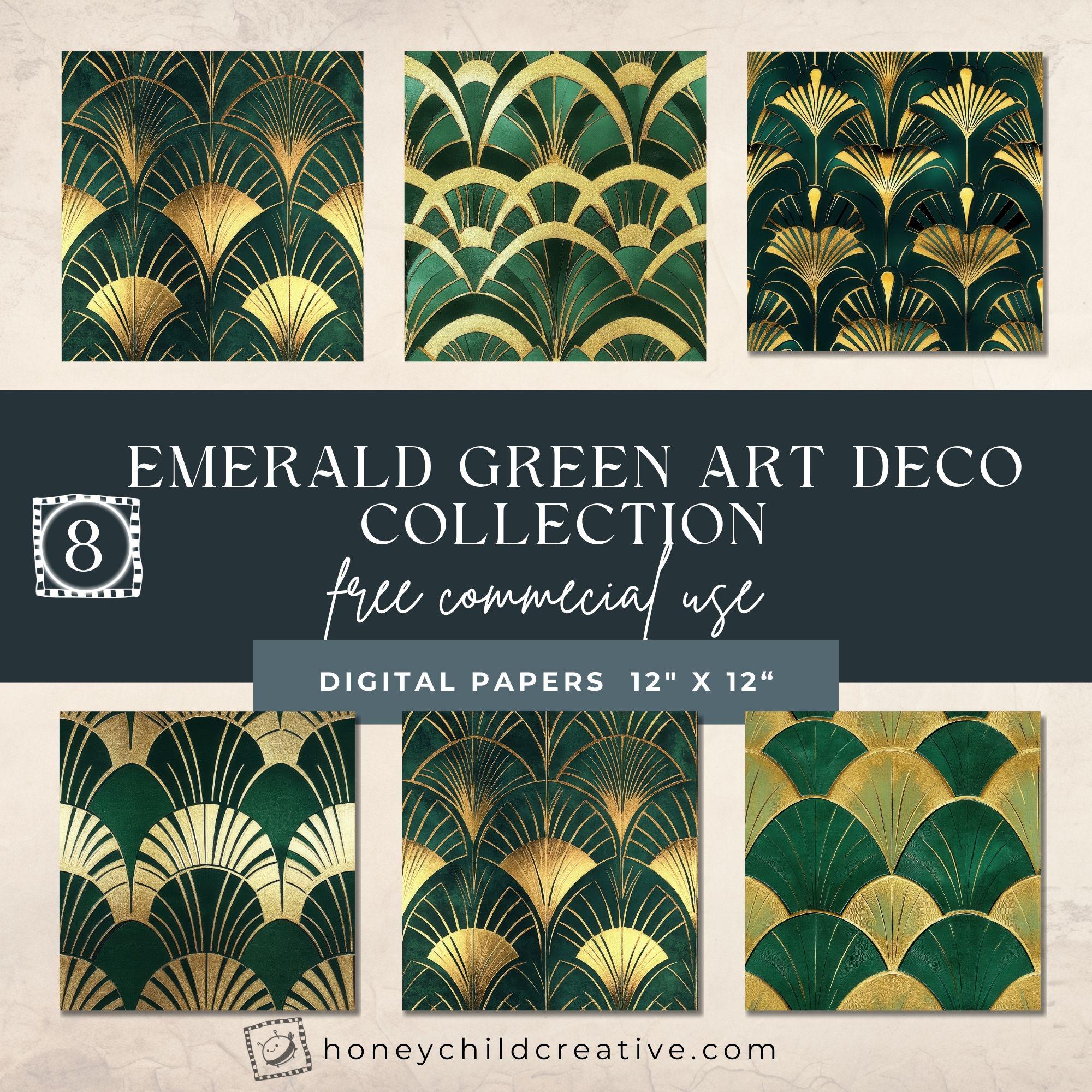 Emerald Green & Gold Art Deco Digital Paper High Quality Prints for ...