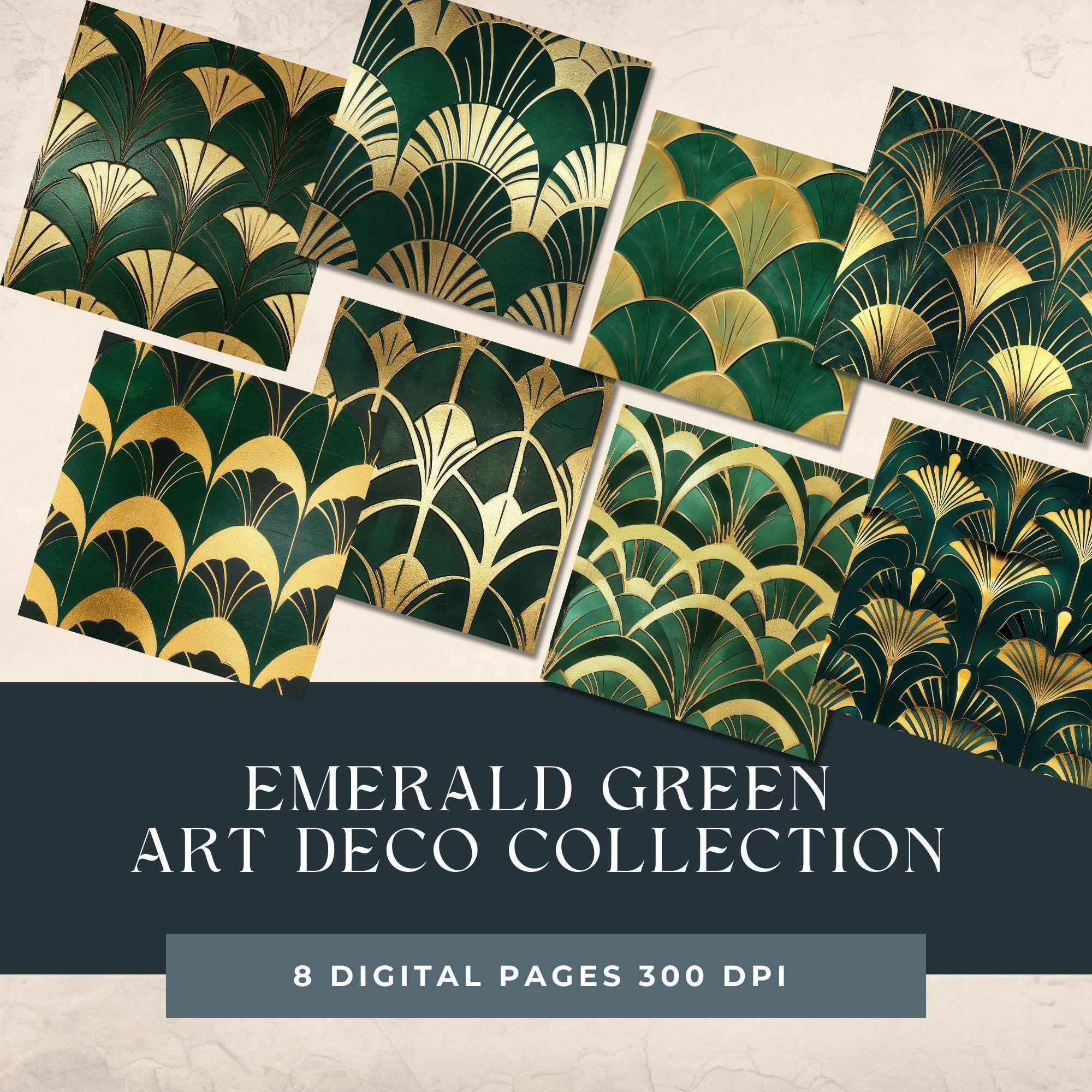 Emerald Green & Gold Art Deco Digital Paper High Quality Prints for ...