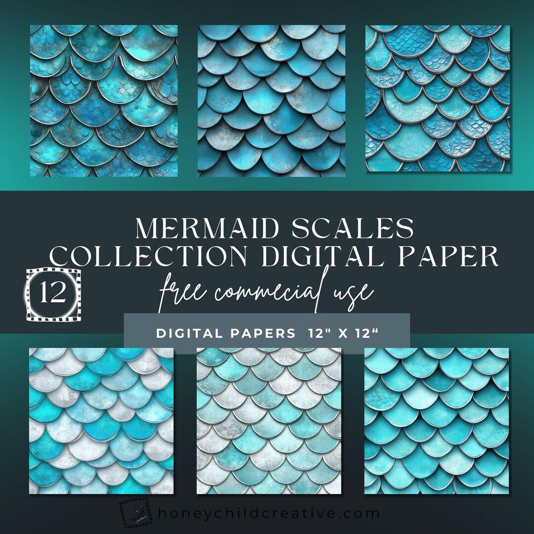 Mermaid Scales Printable Papers, Undersea Digital Patterns, Instant ...