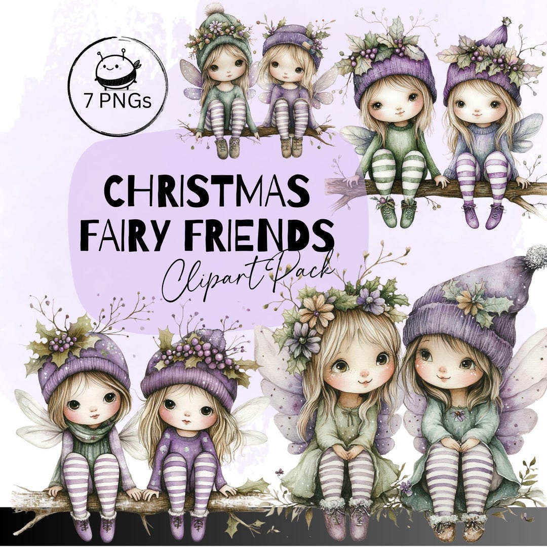 Christmas Fairy Friends, Clipart Pack, Transparent PNG, Xmas Cards ...