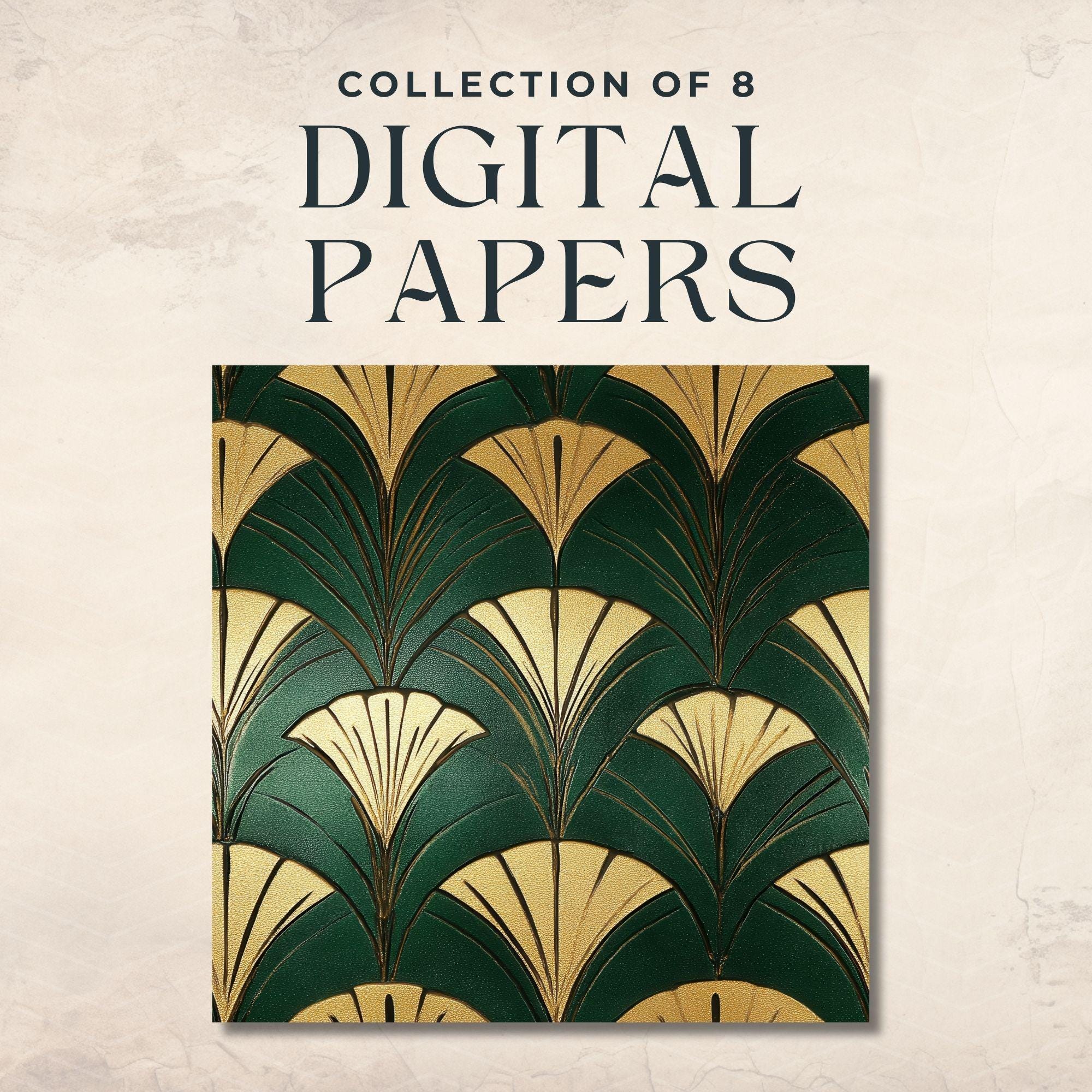 Emerald Green & Gold Art Deco Digital Paper High Quality Prints for ...