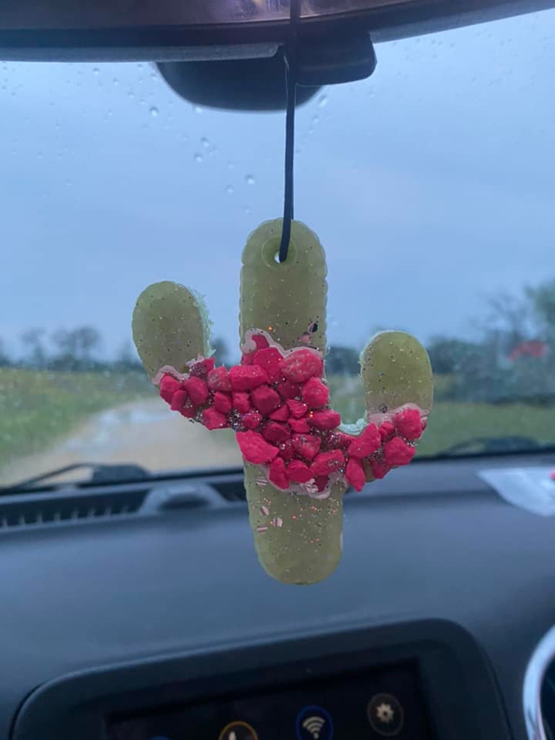 Green Cactus Car Freshie With Pink Accent Rocks, Baja Cactus Blossom ...