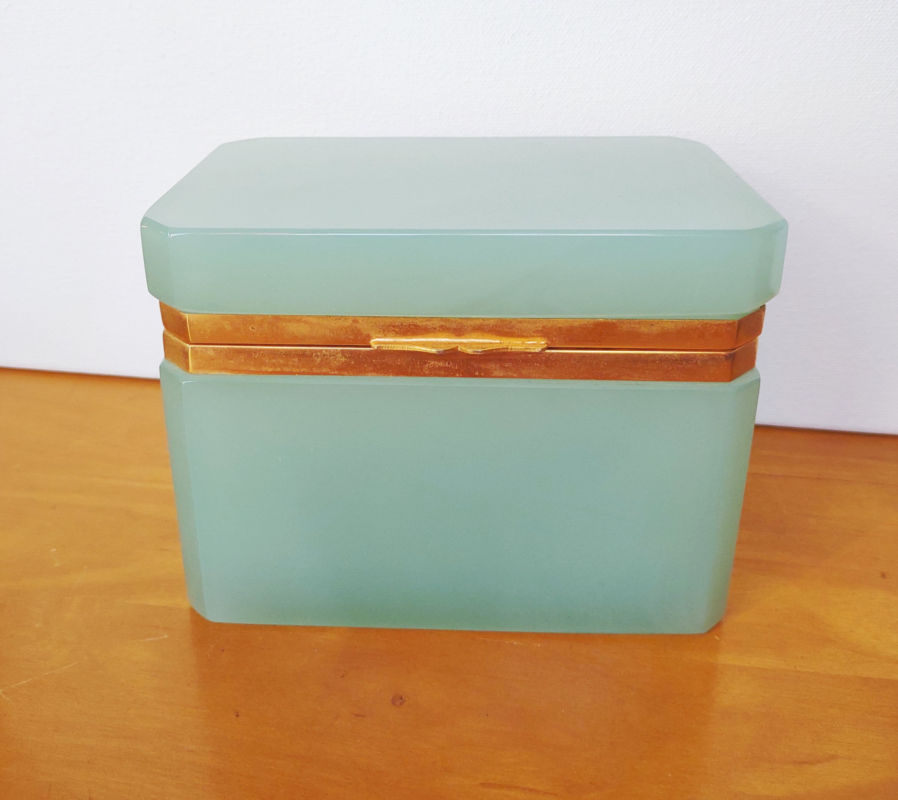 Opaline Glass Box in Aqua Blue With Ormolu Band Jewelry or Trinket Box ...
