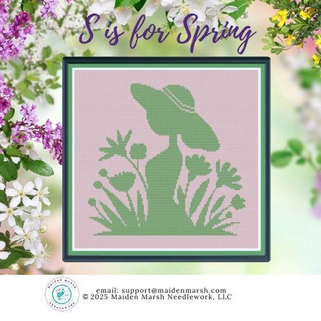 S is for Spring – Monochrome Cross Stitch Pattern | Woman in Hat With ...