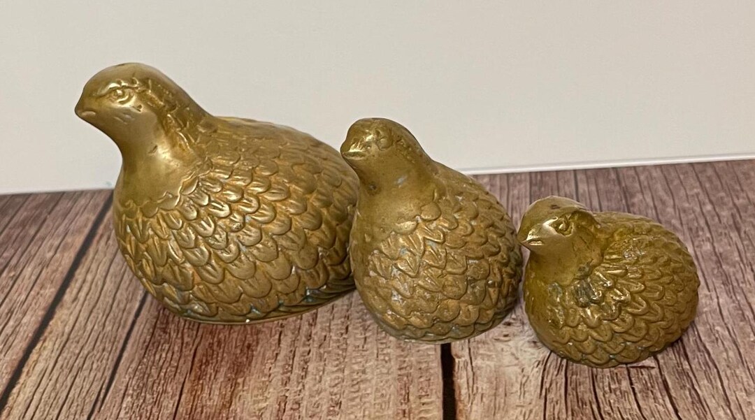 Vintage Brass Family of 3 Quails Figures Partridge Birds Brass Animals ...