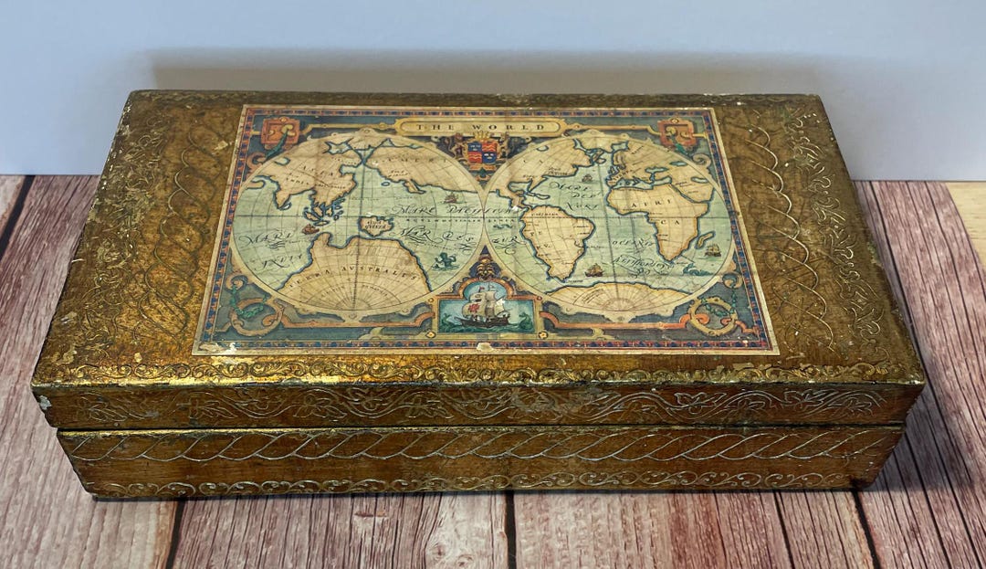 Vintage Florentine Box With Map of World Gilded Box Made in Italy - Etsy