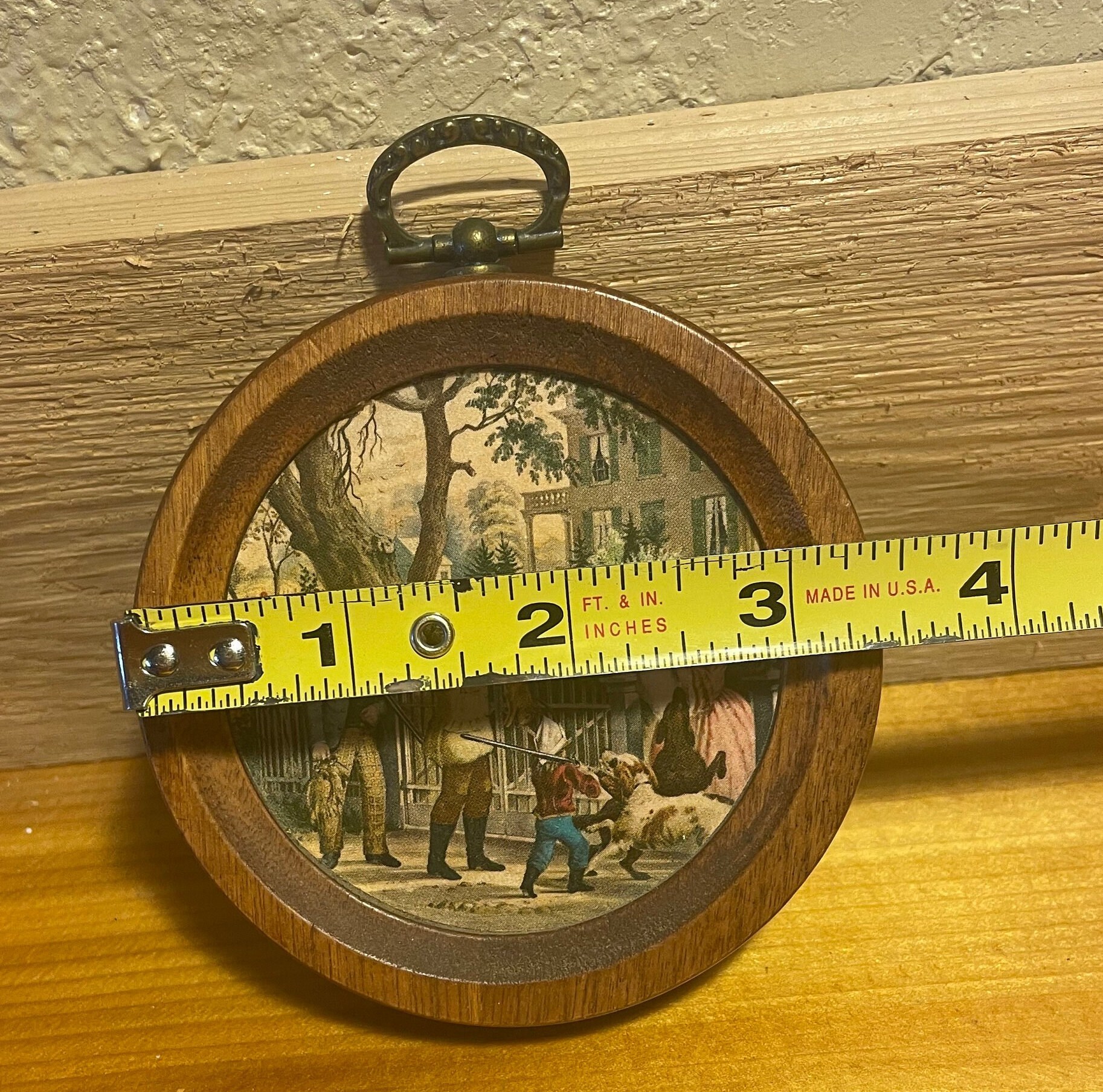 Vintage Round Wood Wall Plaques With 19th-century Scenes Woodcroftery ...