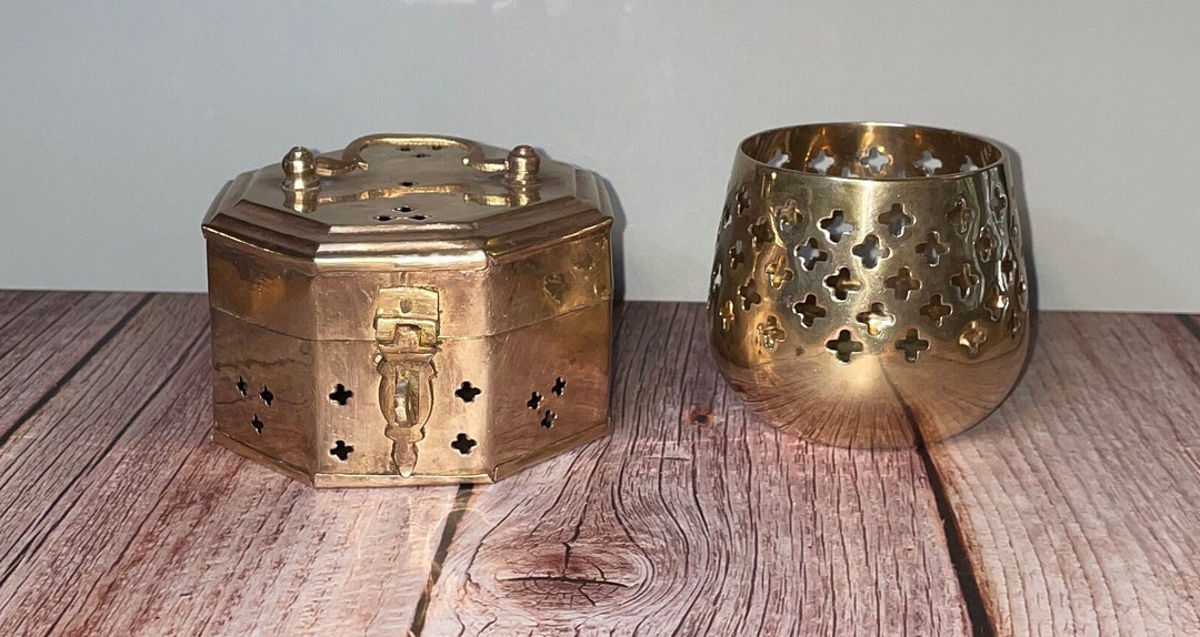 Vintage Brass Cricket Box With Handle Brass Candle Holder Set of 2 - Etsy