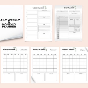 Daily, Weekly, Monthly Planner, Digital PDF for Bujo, Bullet, Journal ...