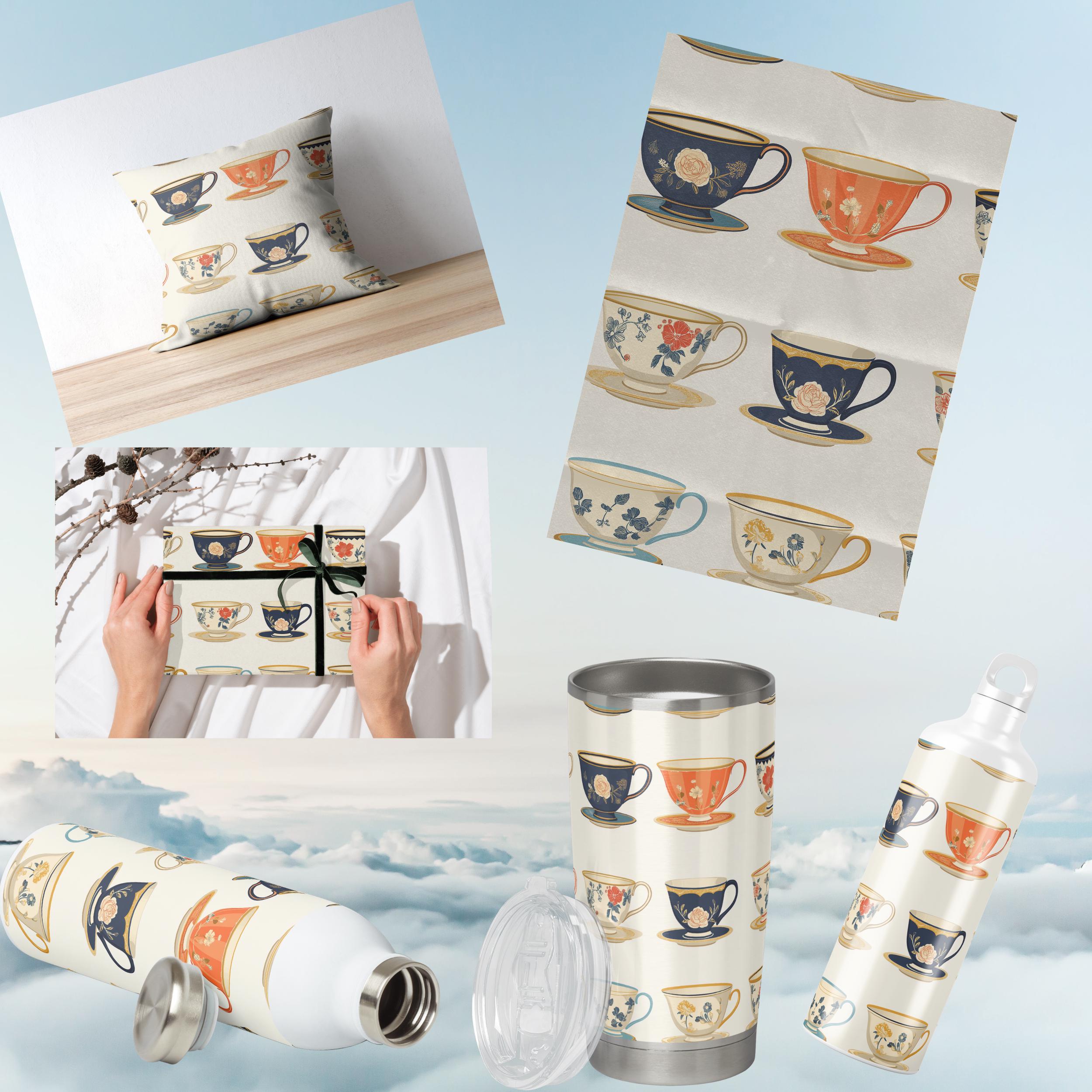 Vintage Teacup Seamless Pattern – Elegant Retro-inspired Digital ...