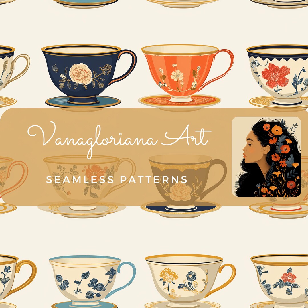 Vintage Teacup Seamless Pattern – Elegant Retro-inspired Digital ...