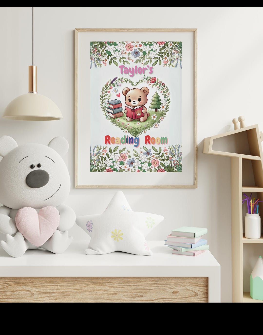 Personalized Kids Reading Room Sign Cute Bear Digital Download - Etsy