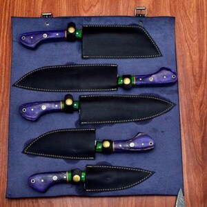 Exquisite 5-piece Custom Handmade Kitchen Chef Set With Purple Pakka ...