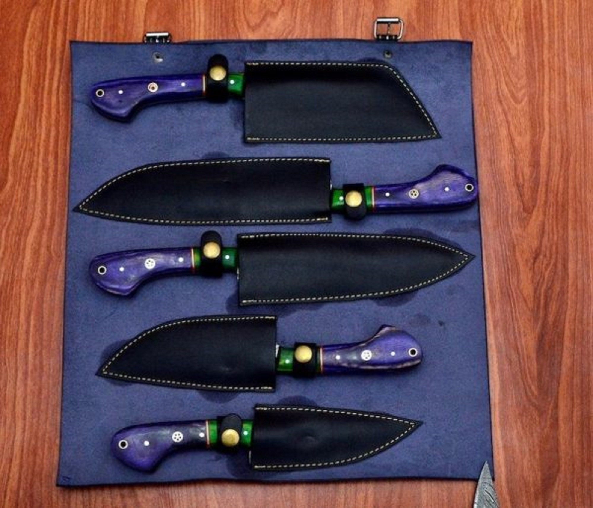 Exquisite 5-piece Custom Handmade Kitchen Chef Set With Purple Pakka ...