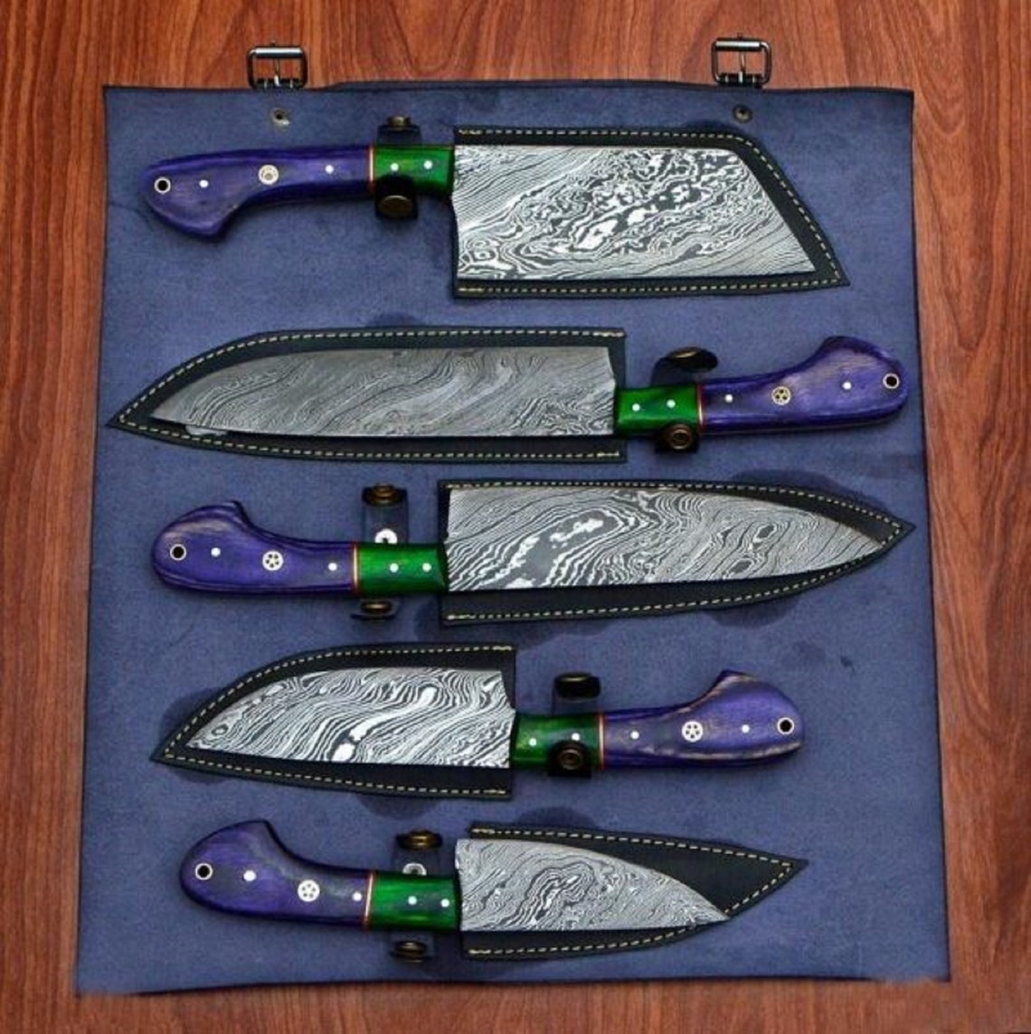 Exquisite 5-piece Custom Handmade Kitchen Chef Set With Purple Pakka ...