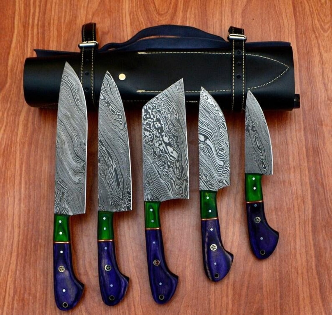 Exquisite 5-piece Custom Handmade Kitchen Chef Set With Purple Pakka ...
