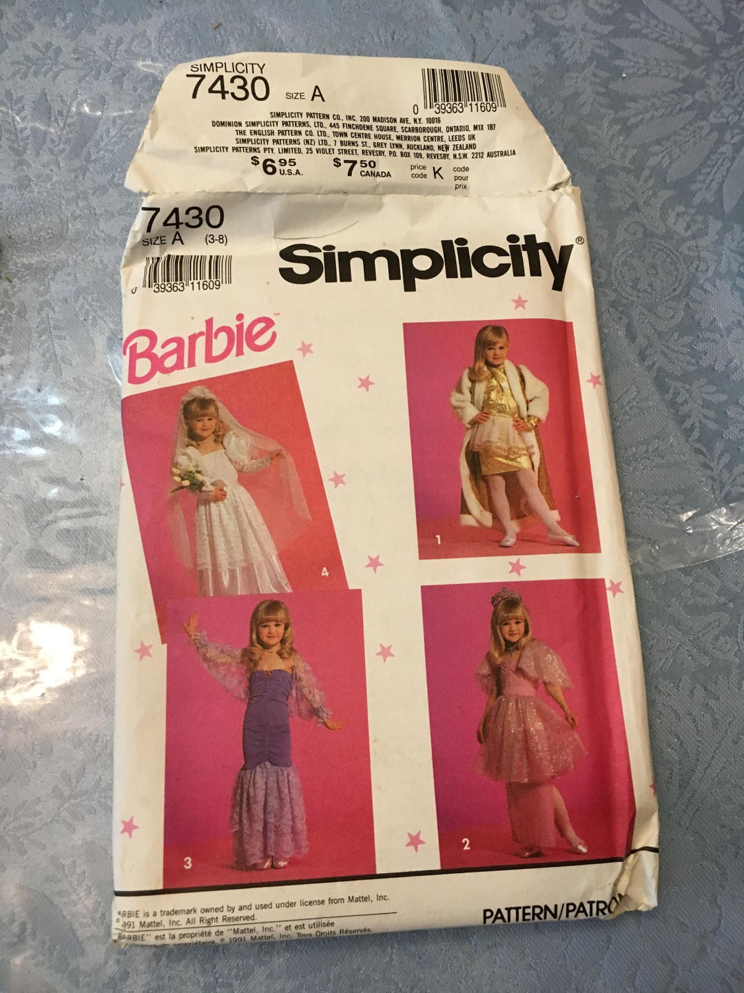 Simplicity 7430 Girls Barbie Dress up Costume Pattern Sizes A 3 8 UNCUT ...