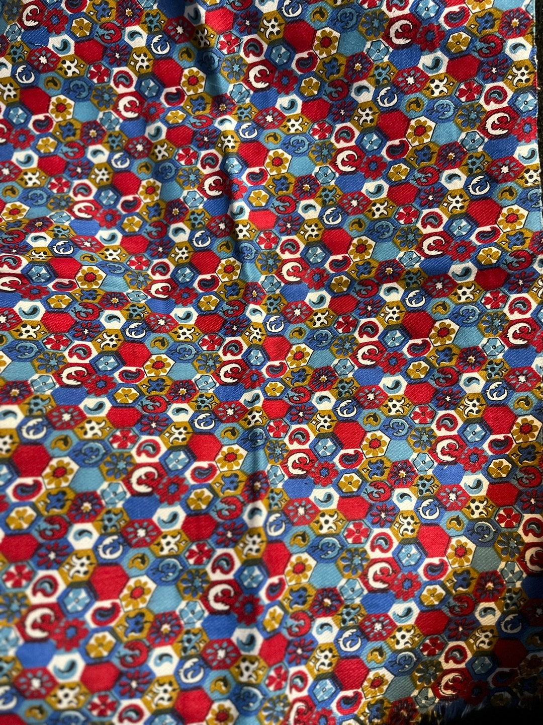 Vintage Hexagon Pattern Fabric Piece - Etsy