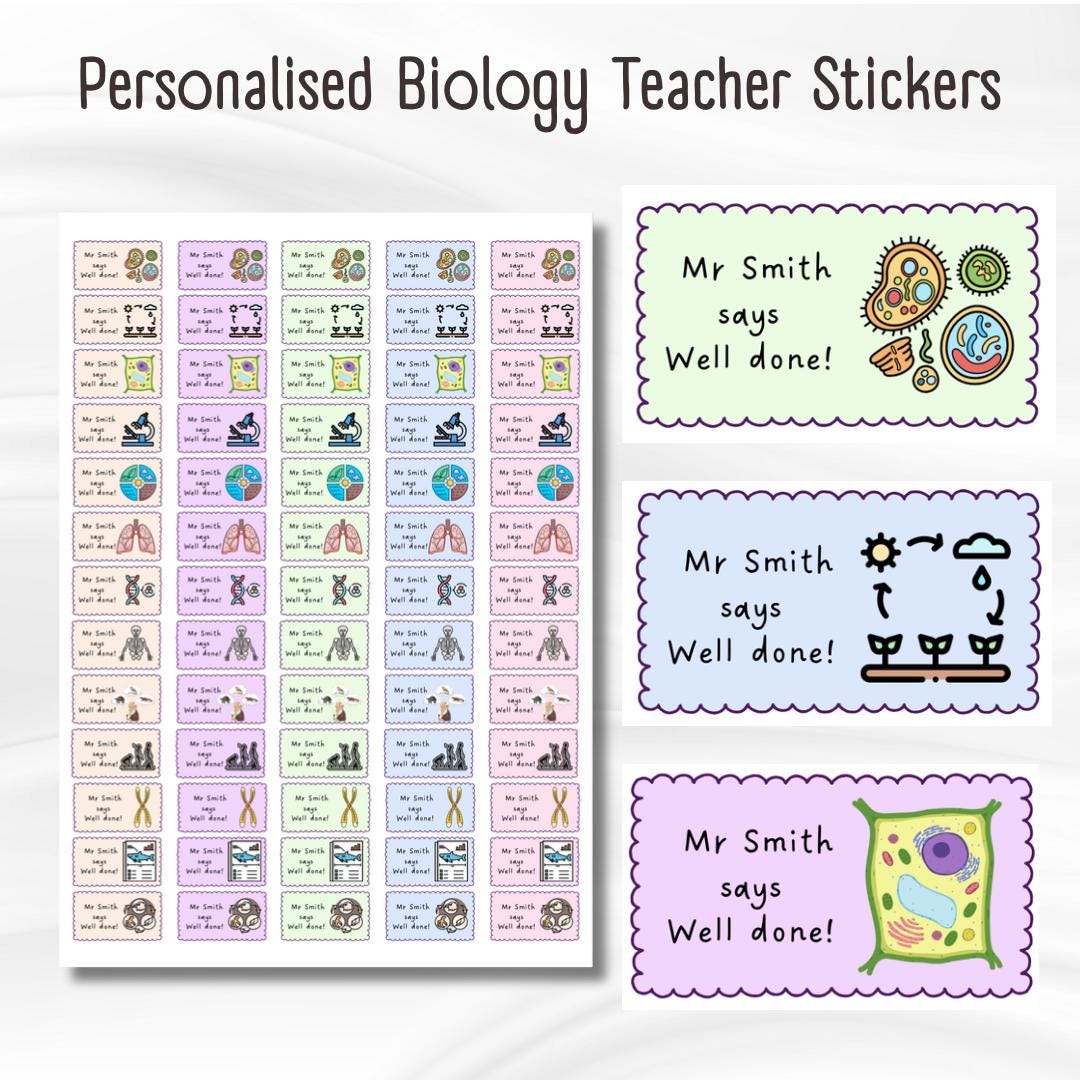 Personalised Biology Teacher Stickers - 65 Matte Stickers for Reward ...