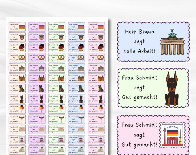 Personalised German Teacher Stickers - 65 Matte Stickers for Reward ...