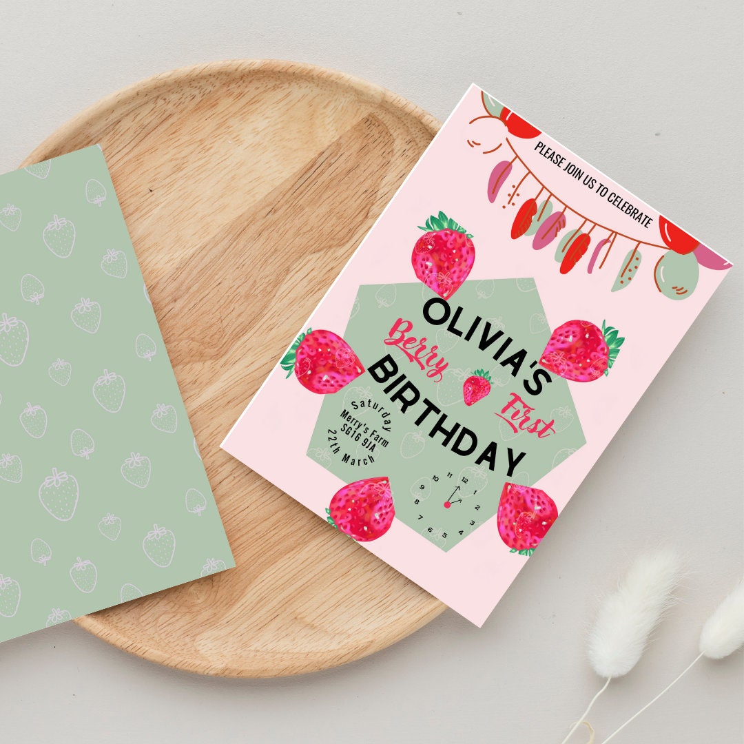 Editable Berry Birthday Invitation Canva Template / Berry Fist Birthday ...
