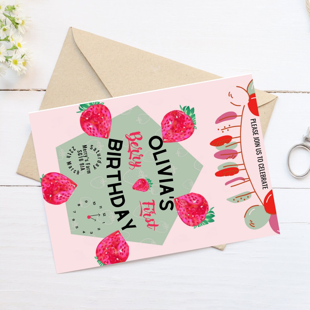 Editable Berry Birthday Invitation Canva Template / Berry Fist Birthday ...
