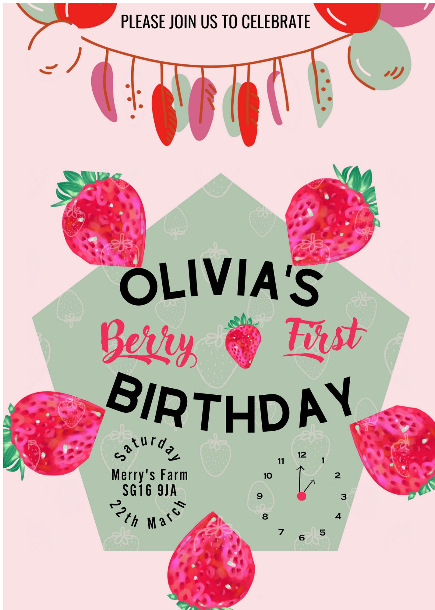Editable Berry Birthday Invitation Canva Template / Berry Fist Birthday ...