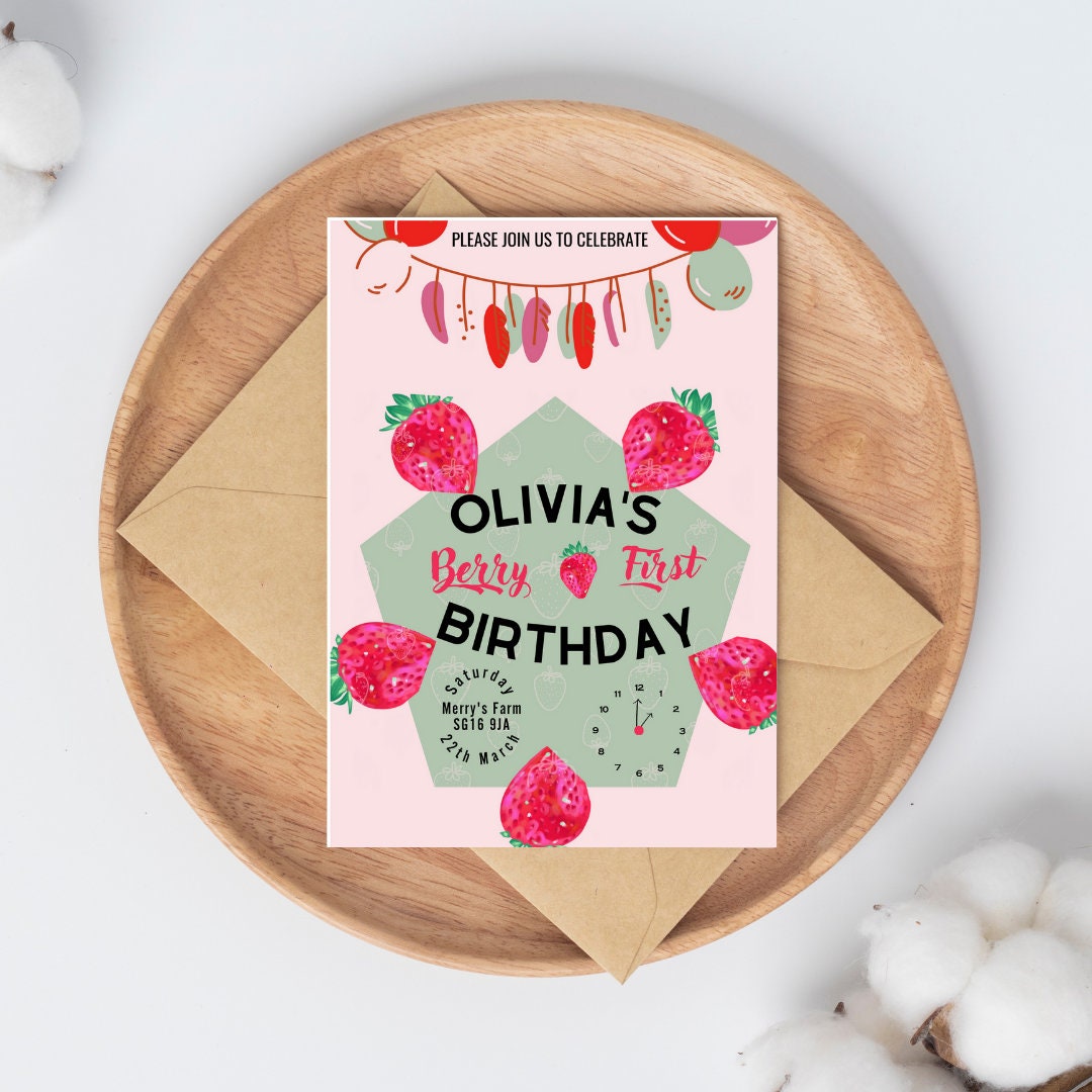 Editable Berry Birthday Invitation Canva Template / Berry Fist Birthday ...