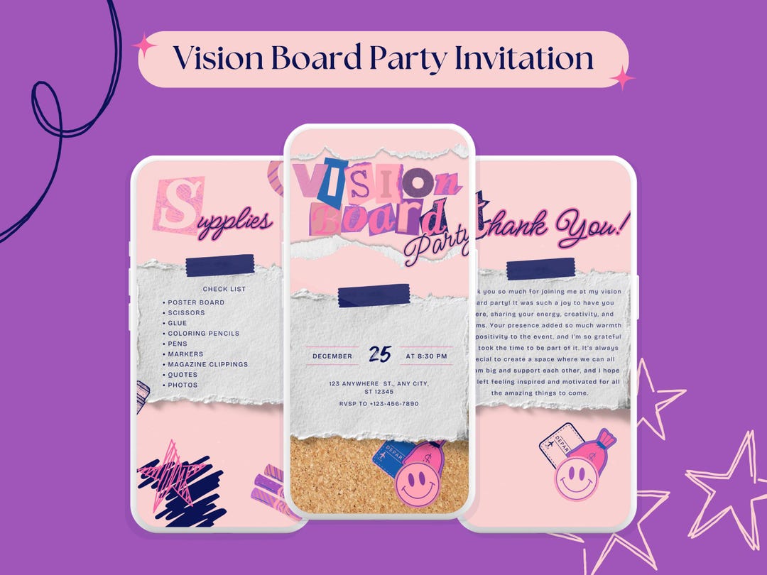 2025 New Year's Vision Board Party Invitation Manifestation Gathering ...
