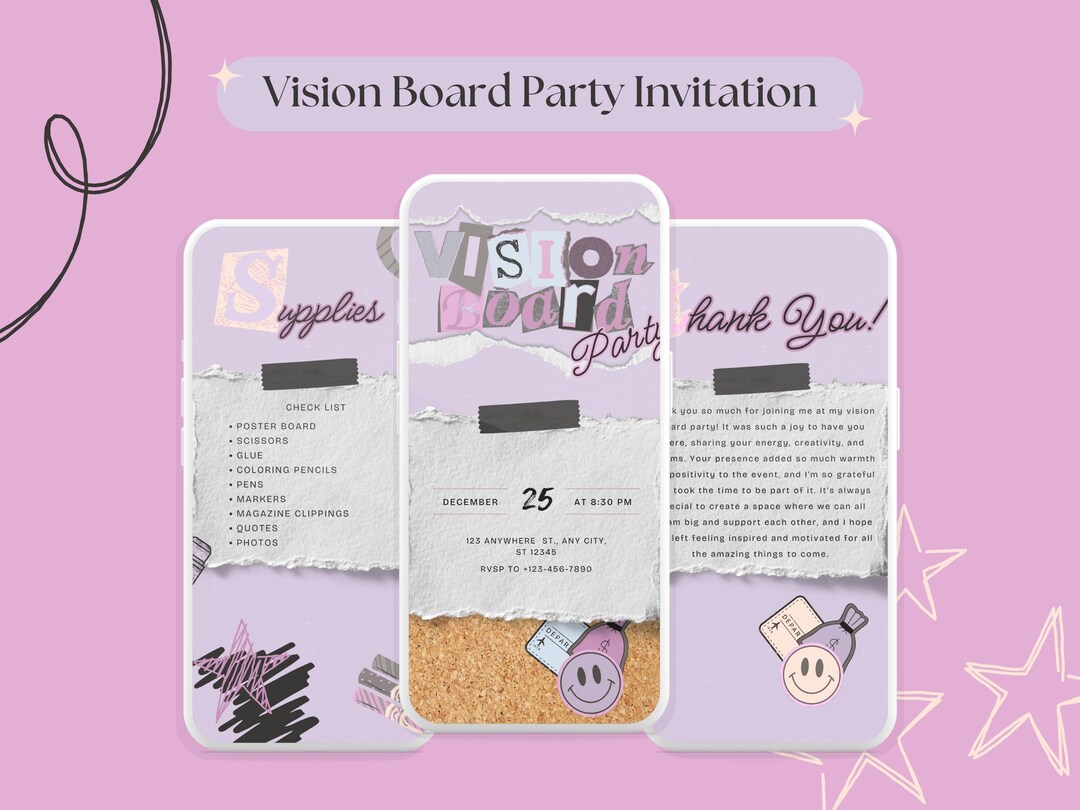 2025 New Year's Vision Board Party Invitation Manifestation Gathering ...