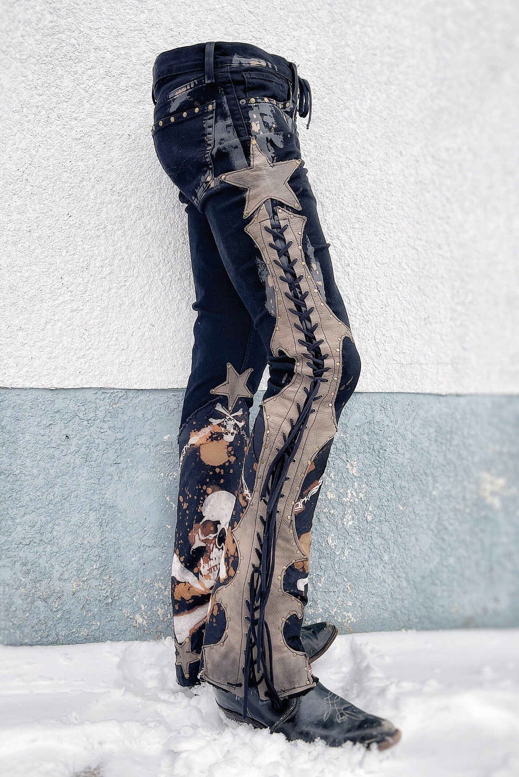 Custom Order bandito Stage Pants Streetwear With Leather and Suede Lace ...