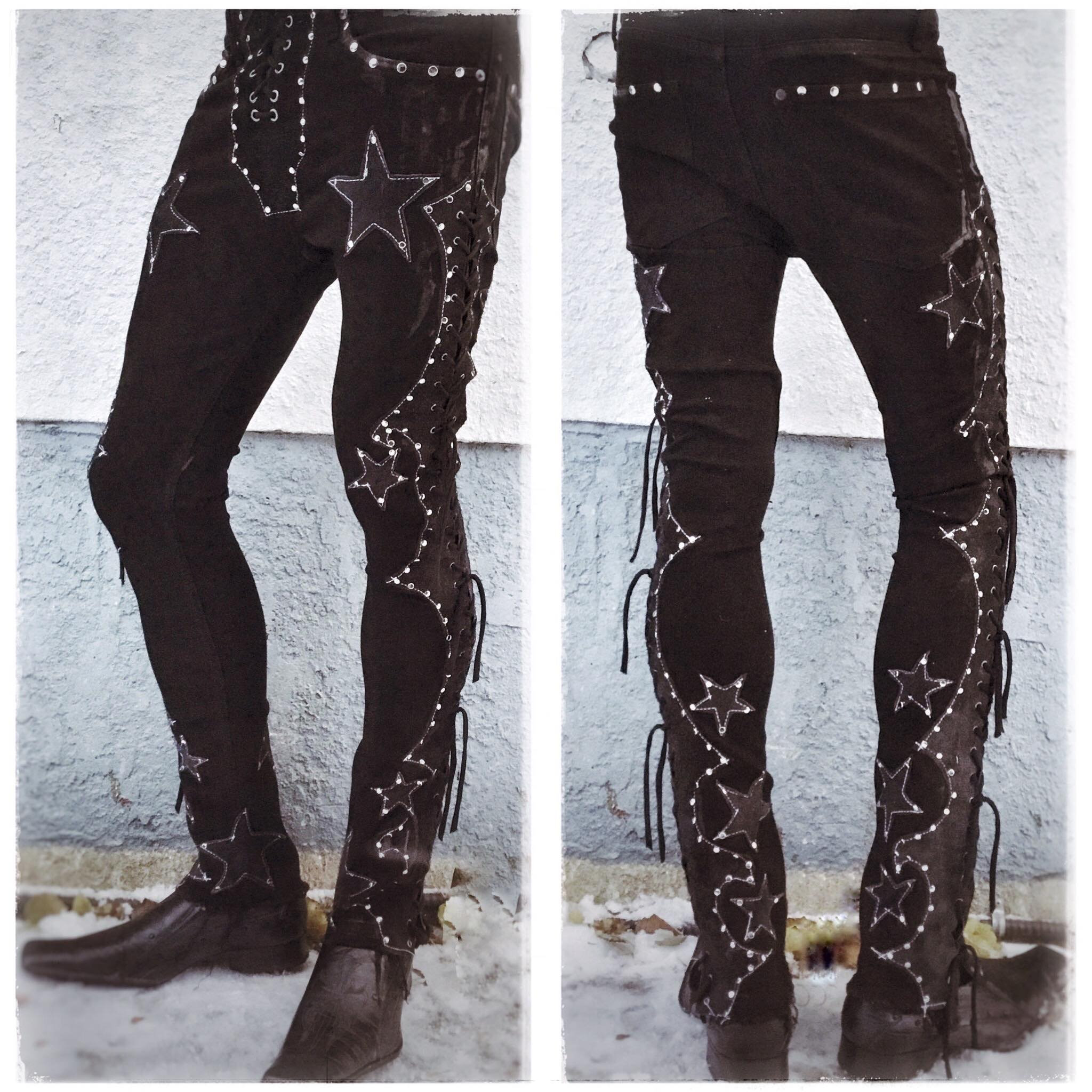 Custom Order starstudded Stage Pants Streetwear With Leather and Suede ...