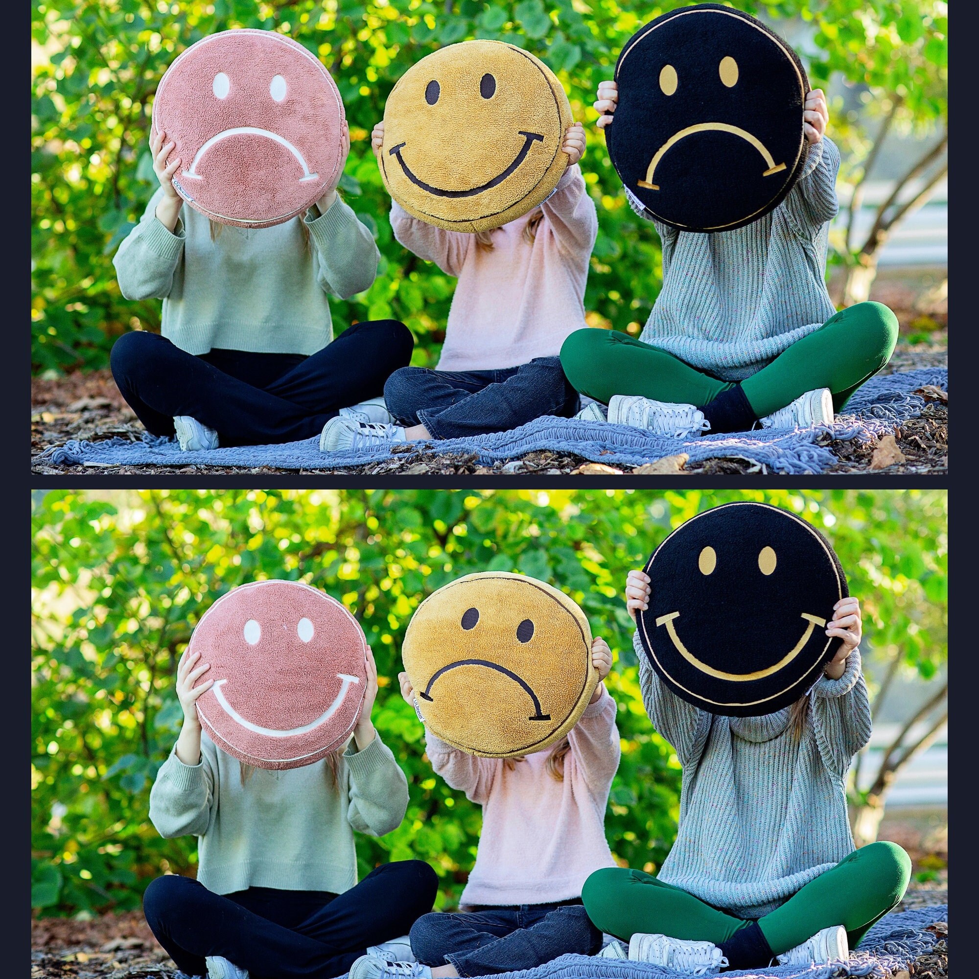 Pink Plushie Emoji Smile Face Pillow 2-sided Happy Face Sad Face Pillow ...