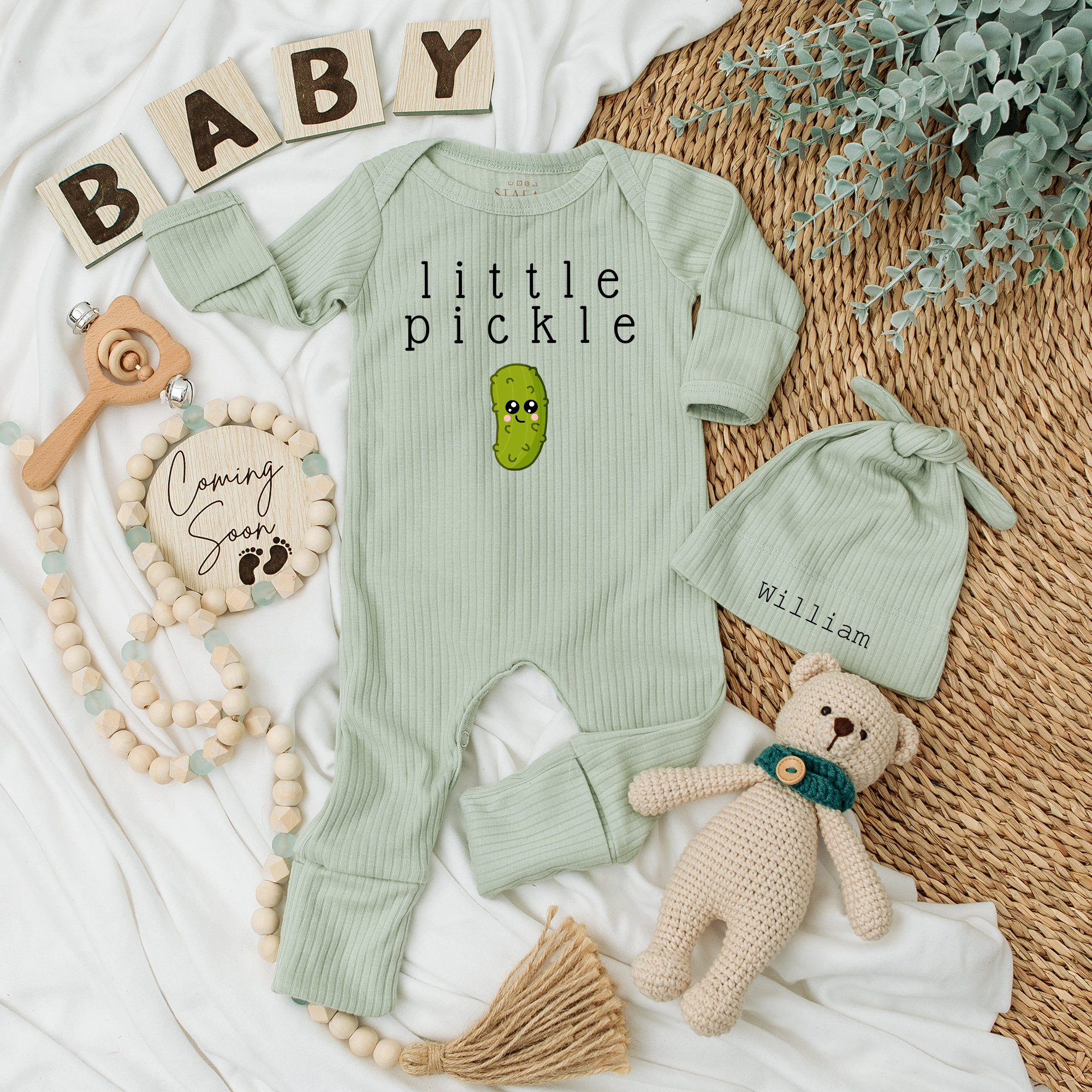 Little Pickle Baby Bodysuit and Hat Set, Cute Pickle Bodysuit, Baby ...