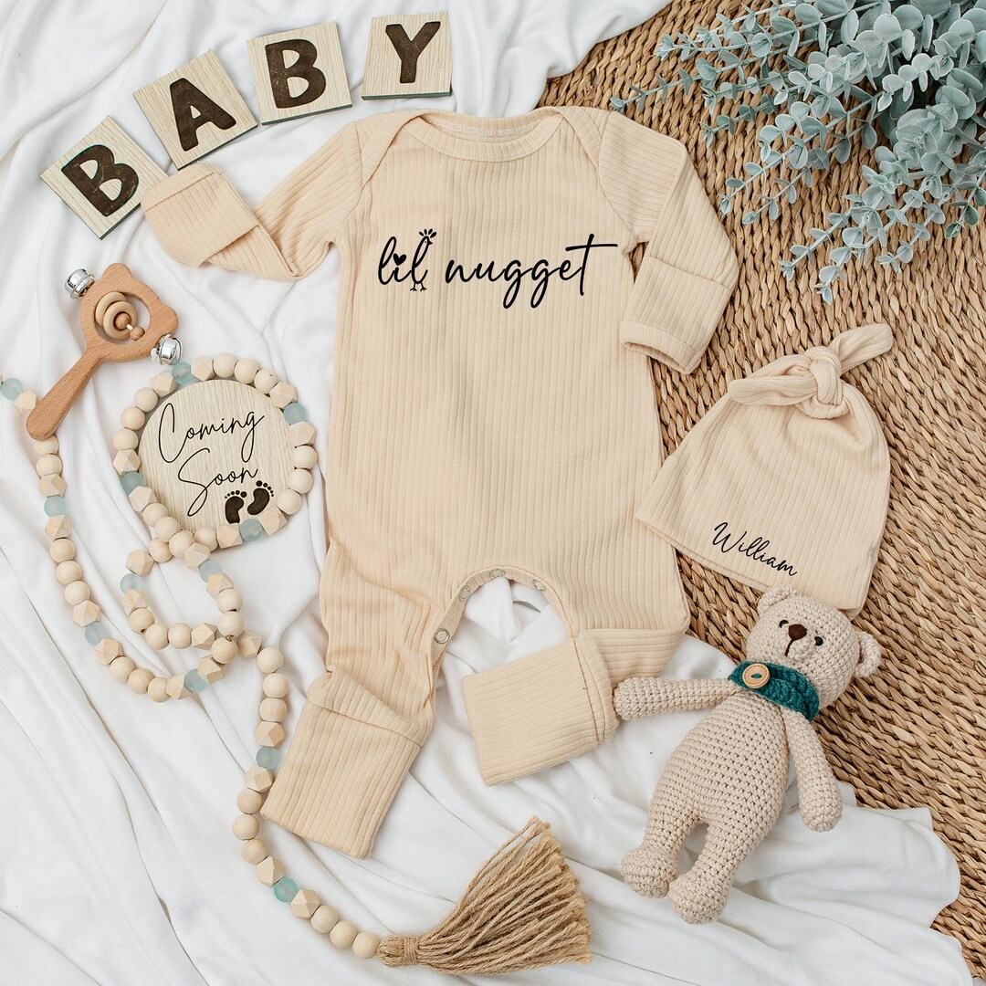 Lil Nugget Chicken Baby Bodysuit and Hat Set, Cute Baby Set, Baby ...