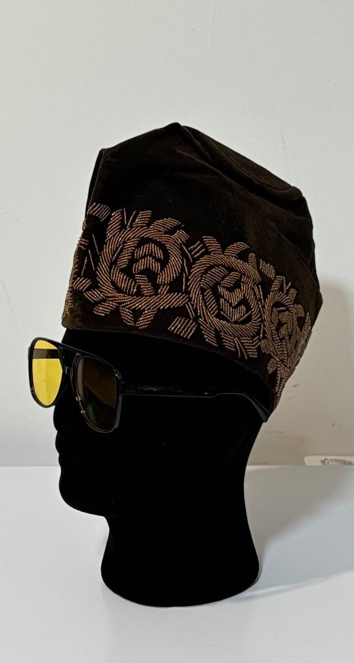 African Nigerian Traditional Velvet Cap With Gold & Brown Fila Gige ...