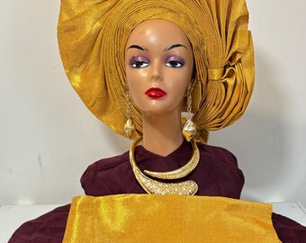 Elegant African Wedding Auto Gele Pleated Ready to Wear Aso Oke 1pcs - Etsy