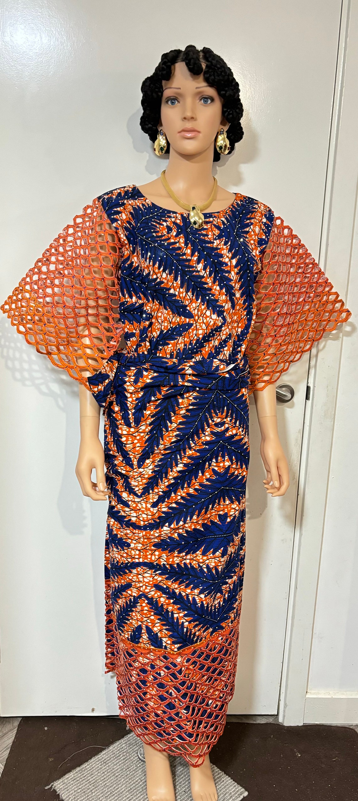 African Ankara Lace Dress for Woman 2 Pieces Top & Wrapper One Size ...