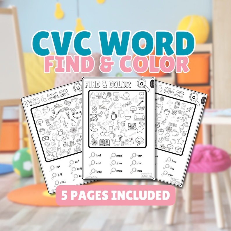 CVC Word Find & Color, I Spy, Phonics, Kindergarten, Word Families ...