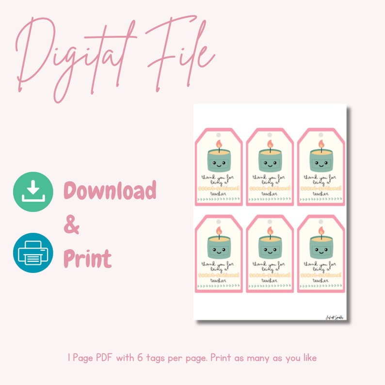 Teacher Appreciation Candle Bath Thank You Gift Tag Printable | Student ...