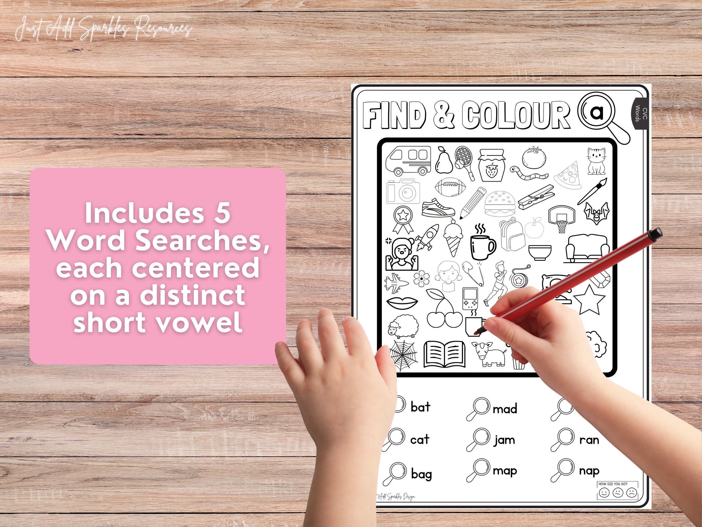CVC Word Find & Color, I Spy, Phonics, Kindergarten, Word Families ...
