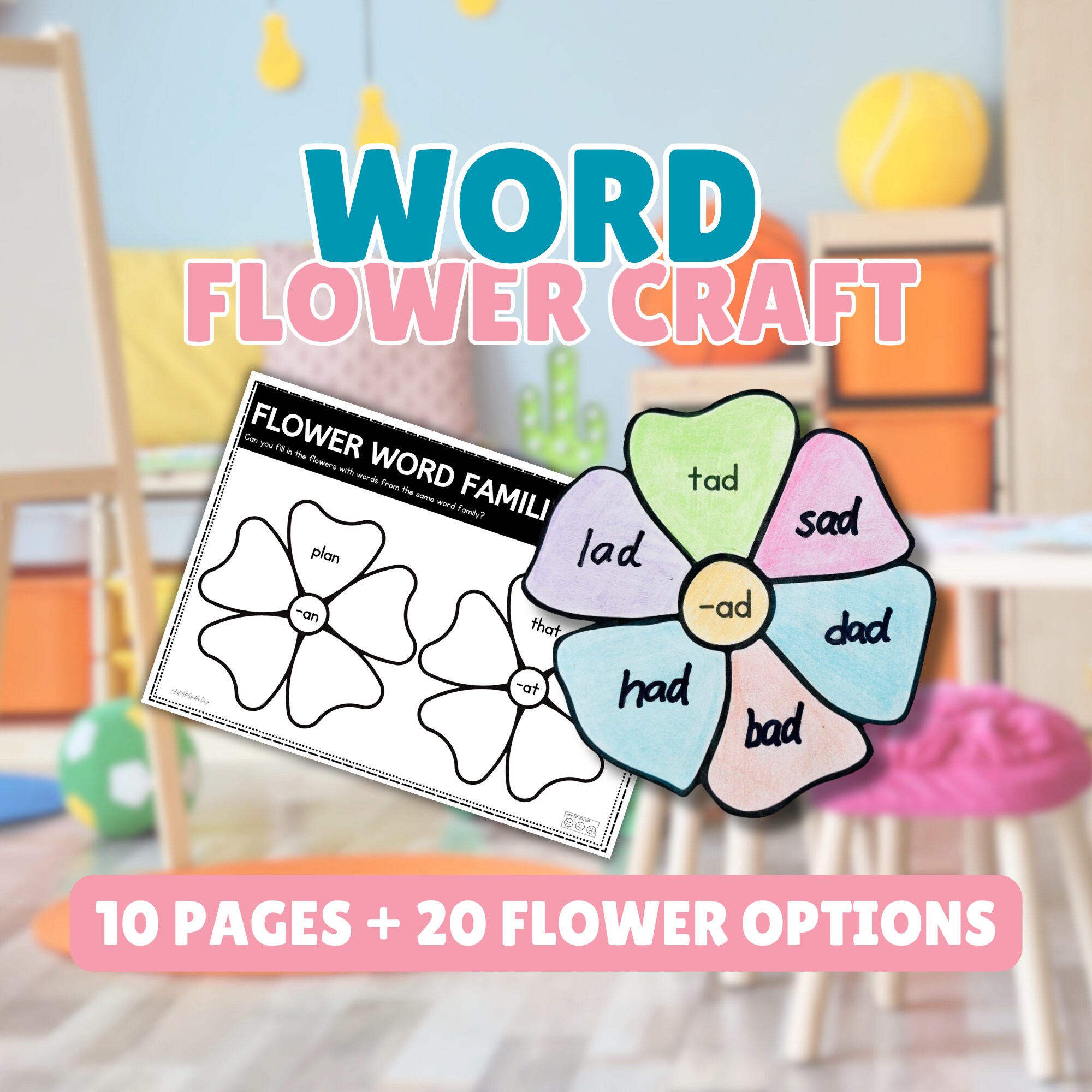 CVC, CCVC Word Families Flower Worksheets, Printable Early Reader ...