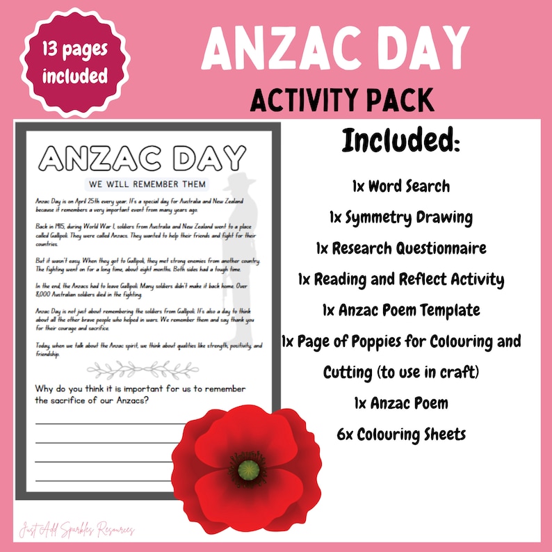 Anzac Day Printable Activity Pack: Anzac Worksheets & Anzac Colouring ...