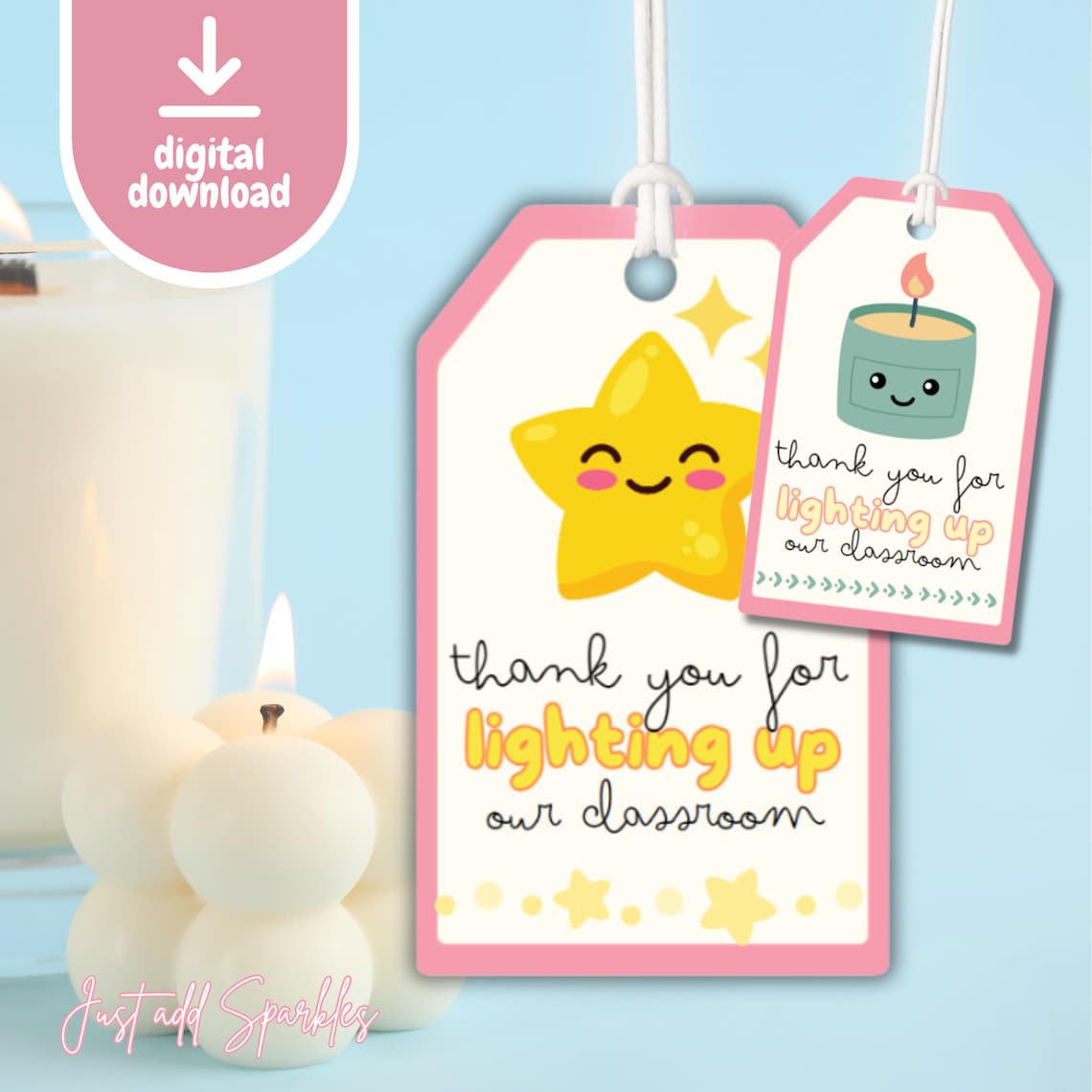 Teacher Appreciation Candle Thank You Gift Tag Printable | Student Gift ...