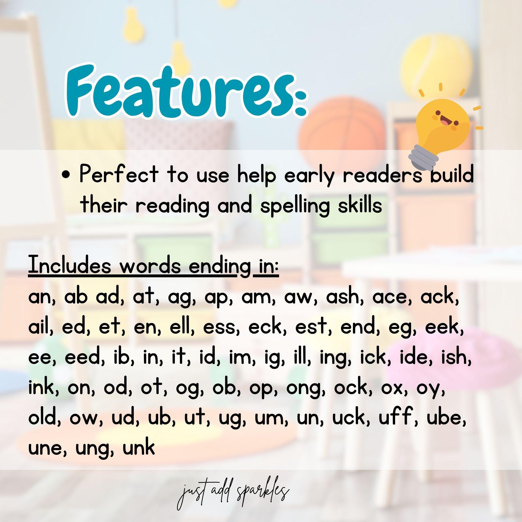 Learn to Read CVC Words, Kindergarten Reading, CVC Word Family Lists ...