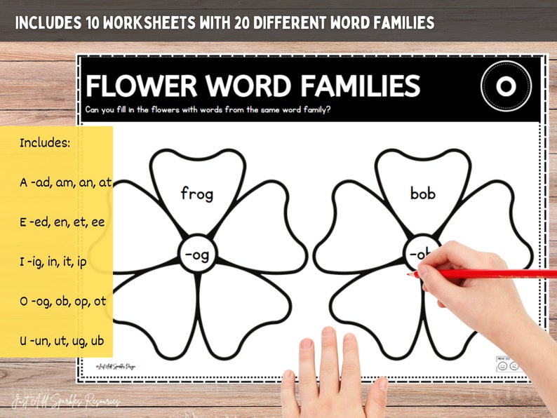 CVC, CCVC Word Families Flower Worksheets, Downloadable, Printable ...