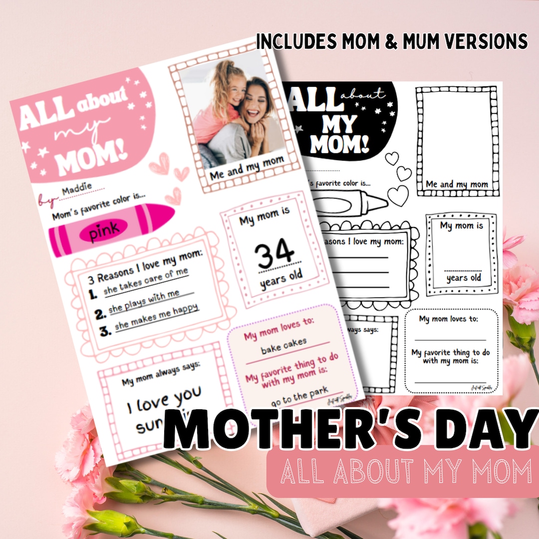 Mother's Day All About My Mom Printable, Easy Mothers Day Craft, Mother ...