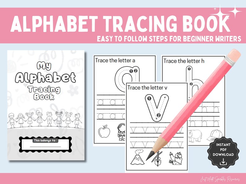 Printable Alphabet Tracing Worksheets Book, Handwriting Practice Letter ...