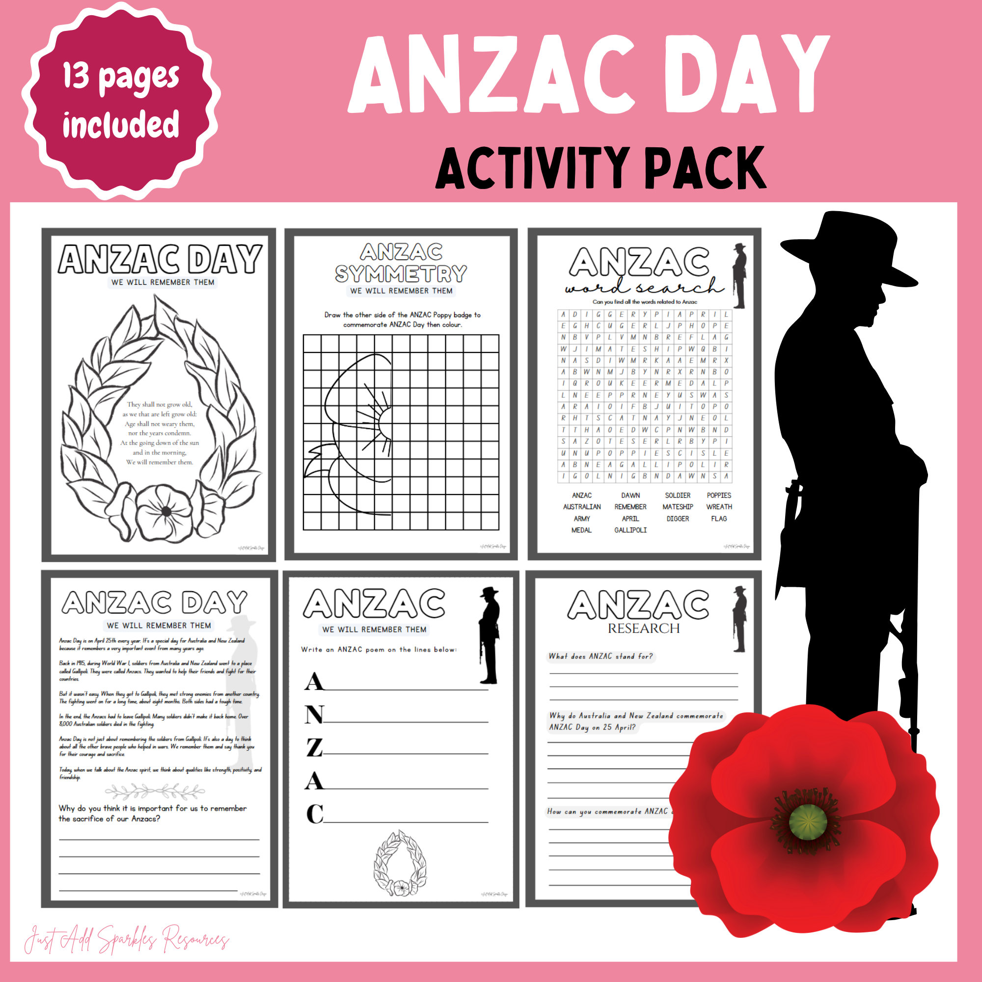 Anzac Day Printable Activity Pack: Anzac Worksheets & Anzac Colouring ...
